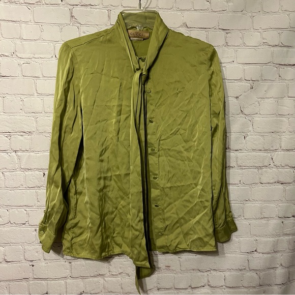 Gucci | Tops | Gucci Green Silk Uniform Blouse 36xs | Poshmark
